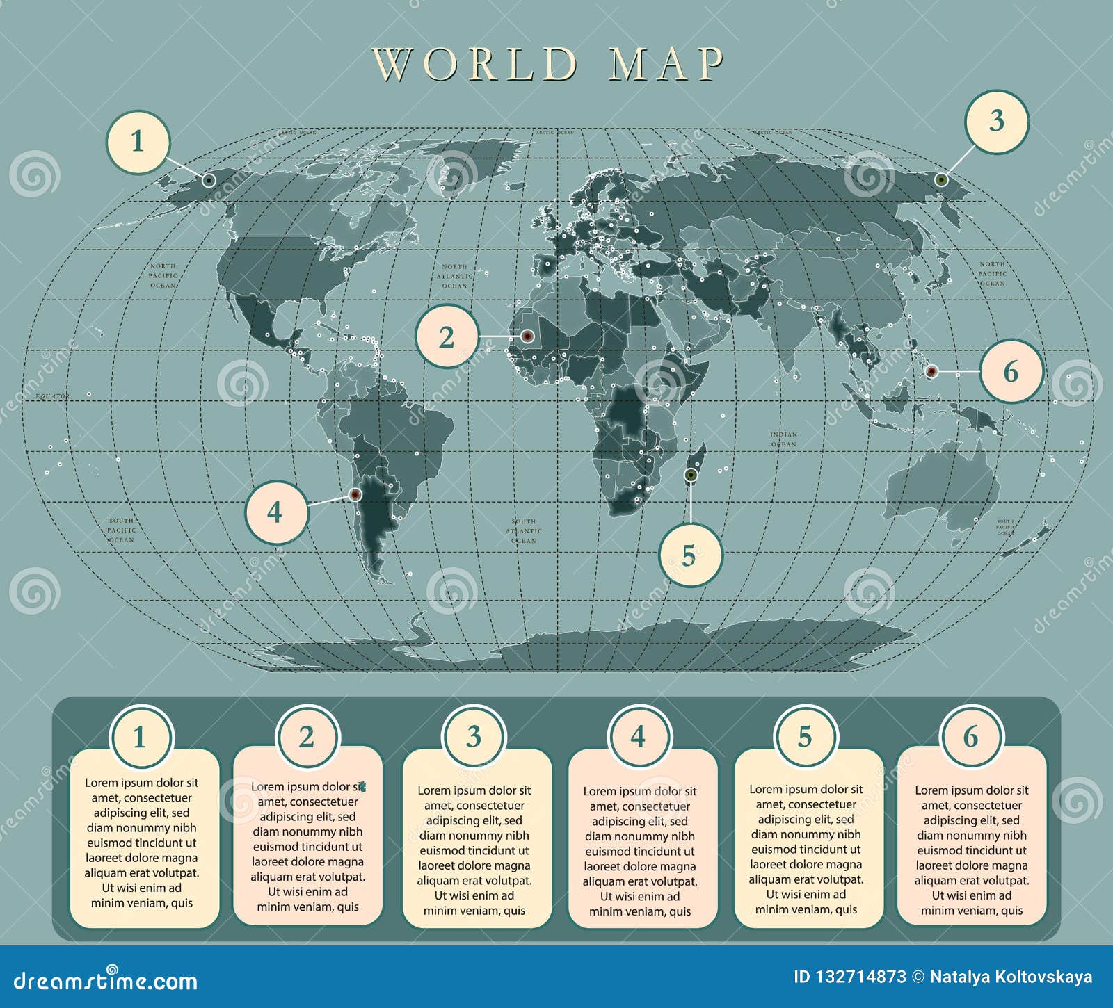 Simple World Map With Capitals. Flat Design With Grid, Label And Legend ...