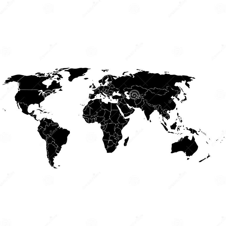 Simple World Map with Countries Stock Vector - Illustration of ...