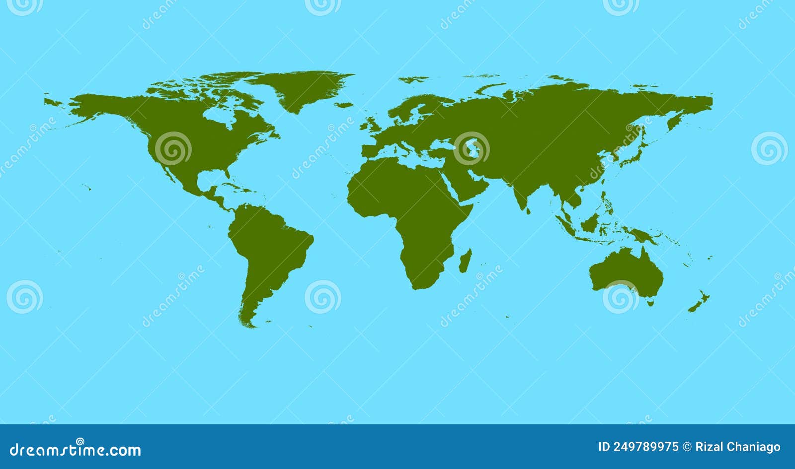 World Map in Green Color on a Light Blue Background. Stock Illustration ...