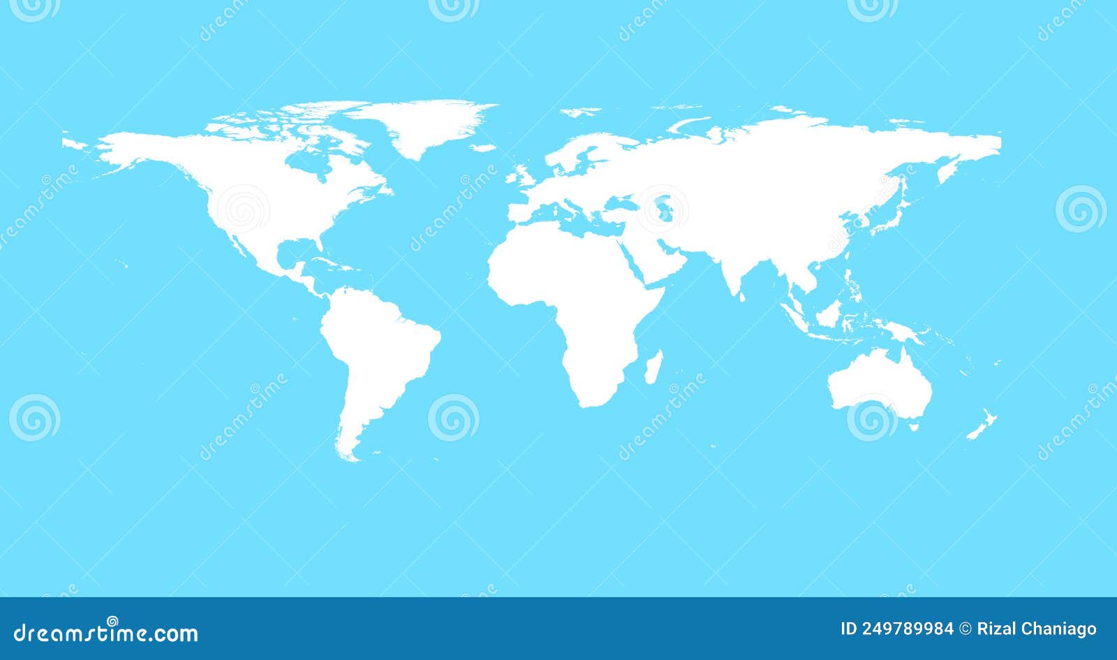 World Map in White Color on a Light Blue Background. Stock Illustration ...