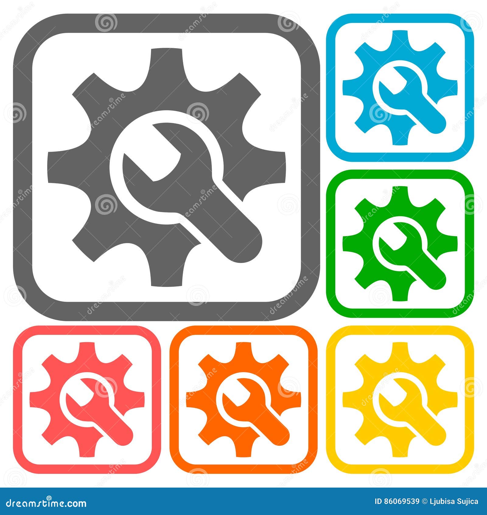 Simple Wrench and Gear Icons Set Stock Illustration - Illustration of ...