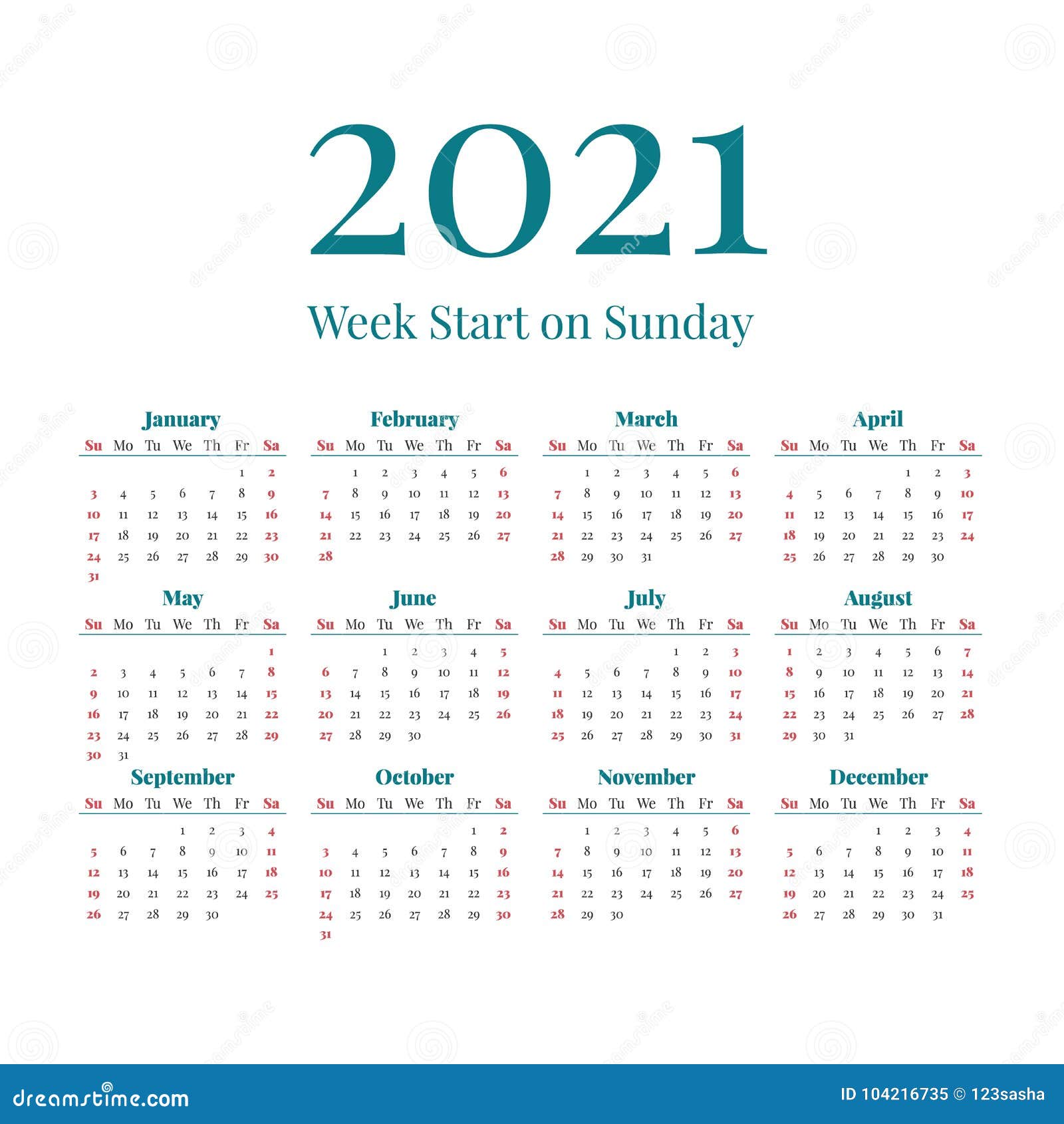 Simple 2021 year calendar stock vector. Illustration of annual - 104216735 Simple 2021 year calendar stock vector. Illustration of annual - 104216735
