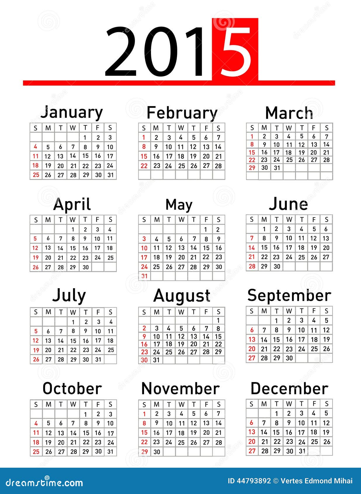 Simple 2015 year calendar stock vector. Illustration of july - 44793892 Simple 2015 year calendar stock vector. Illustration of july - 44793892