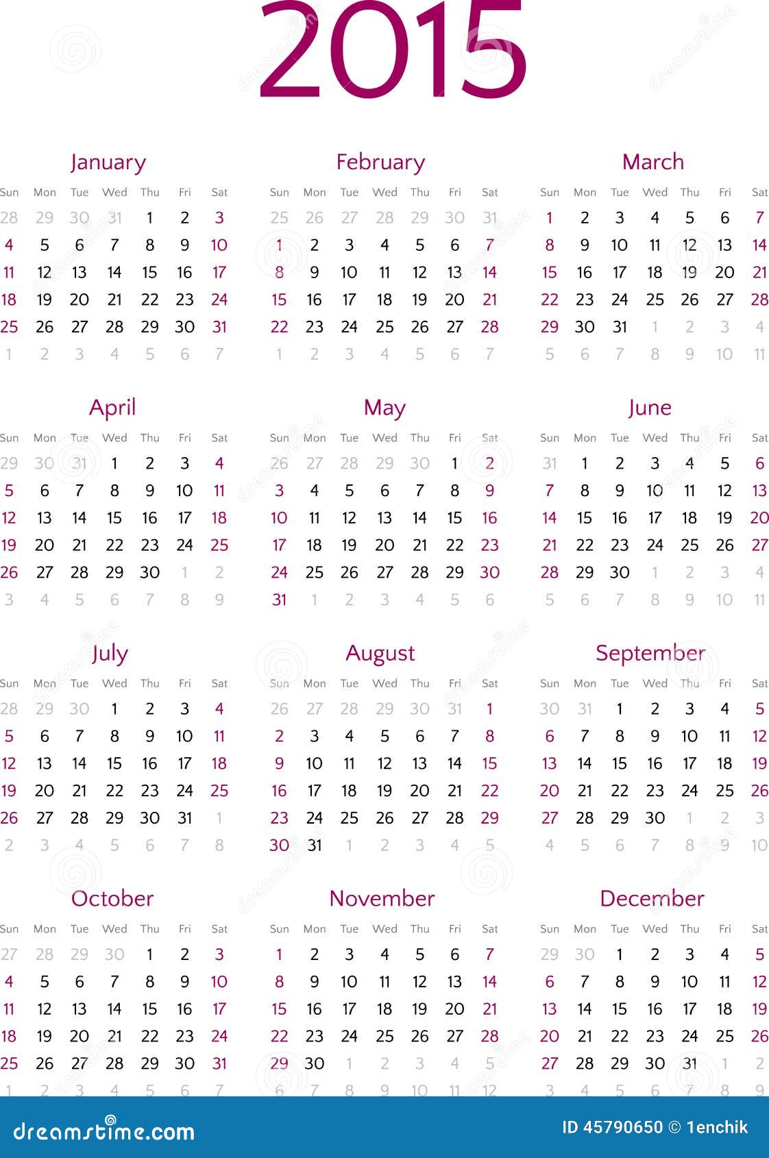 Simple 2015 Year Calendar Vector Grid Stock Vector - Illustration of ...