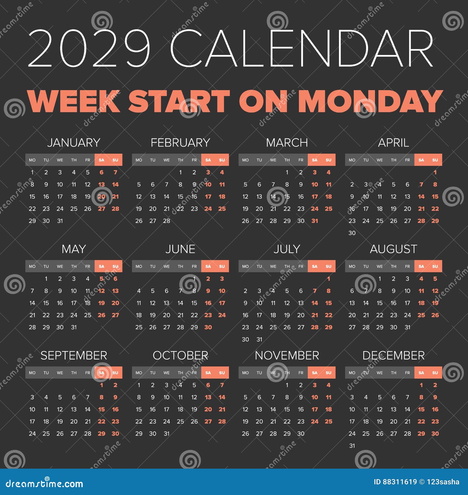 Simple 2029 Year Calendar Cartoon Vector | CartoonDealer.com #117357093