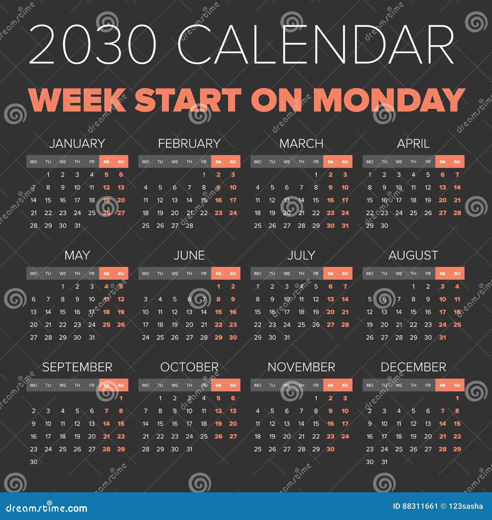 Simple 2030 Year Calendar Vector Illustration | CartoonDealer.com ...