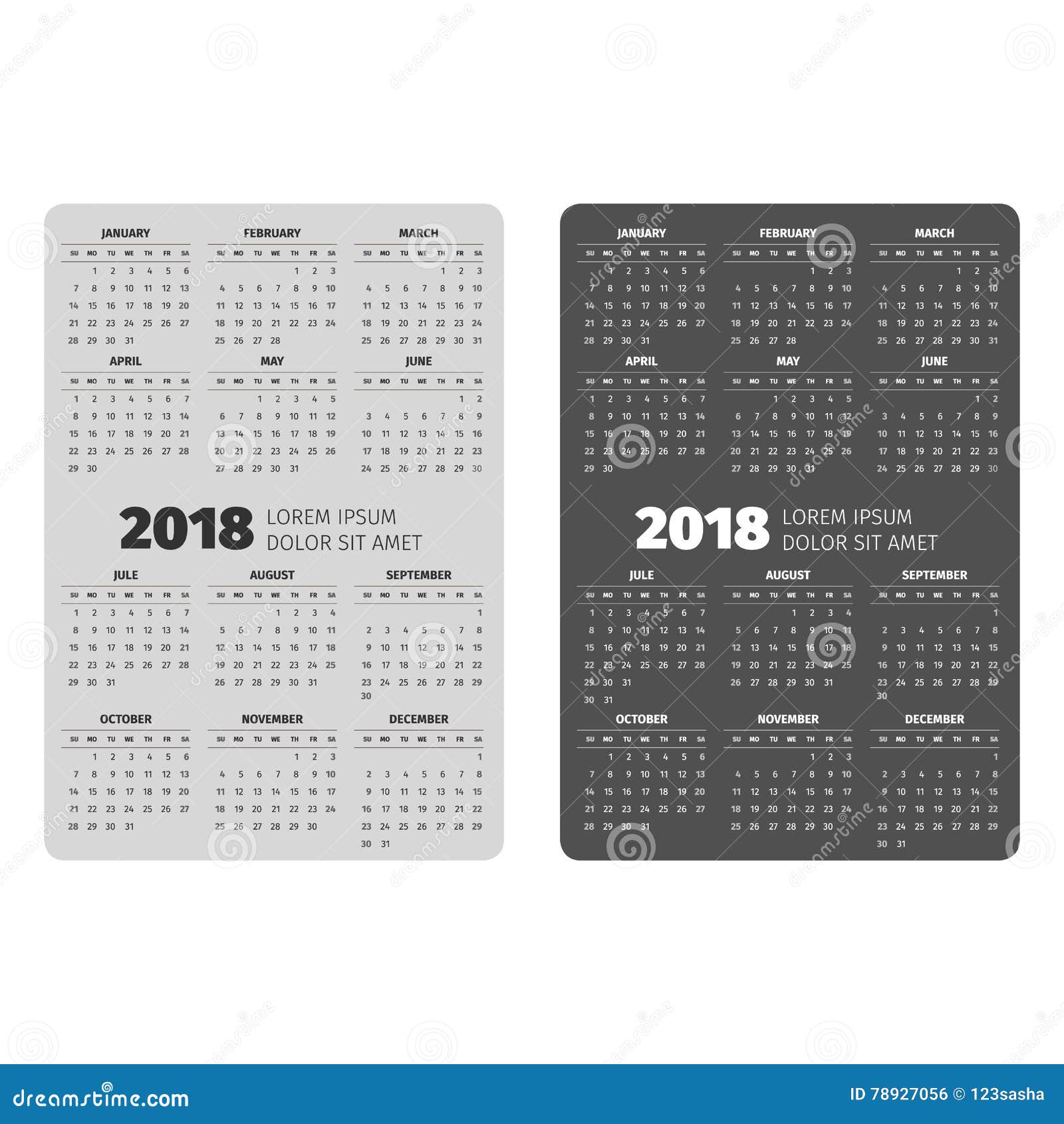 Simple 2018 year calendar stock vector. Illustration of schedule - 78927056