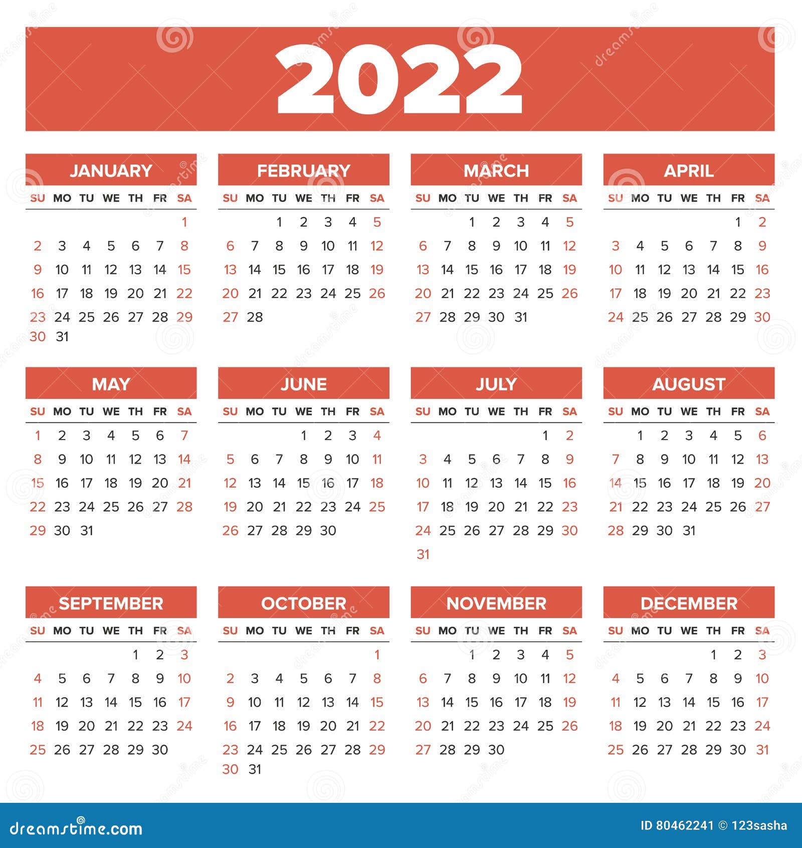 Simple 2022 year calendar stock vector. Illustration of business - 80462241 Simple 2022 year calendar stock vector. Illustration of business - 80462241