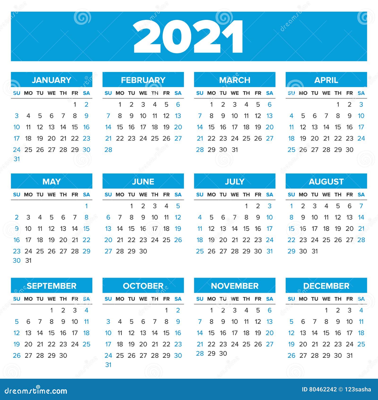 Simple 2021 year calendar stock vector. Illustration of organizer ... Simple 2021 year calendar stock vector. Illustration of organizer ...