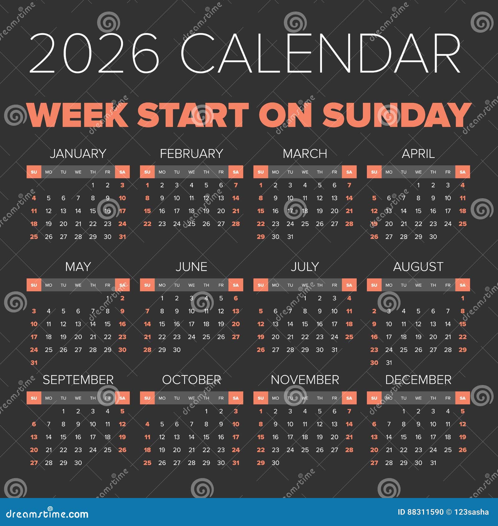 Simple 2026 year calendar stock vector. Illustration of office - 88311590 Simple 2026 year calendar stock vector. Illustration of office - 88311590