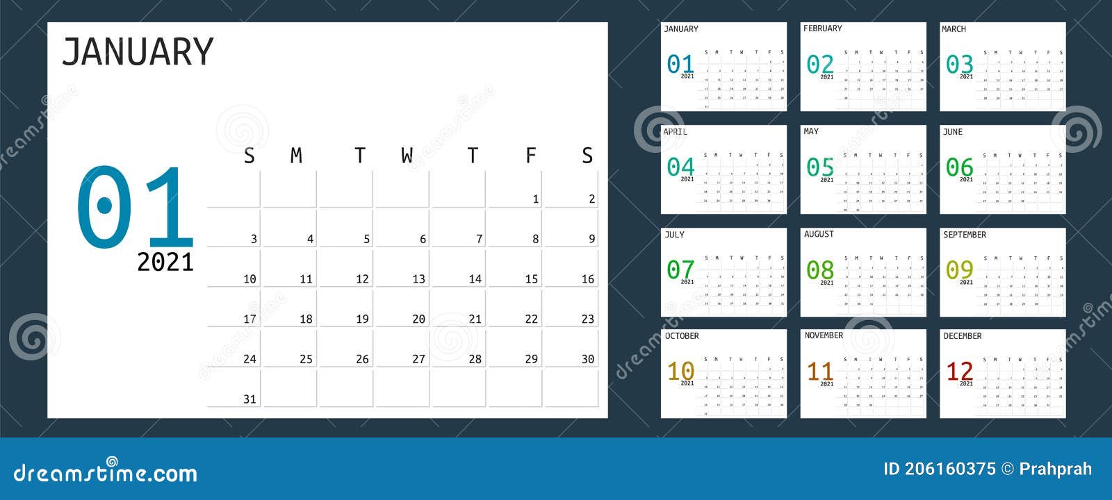 Simple 2021 Year Calendar. Week Starts on Sunday Stock Vector ...