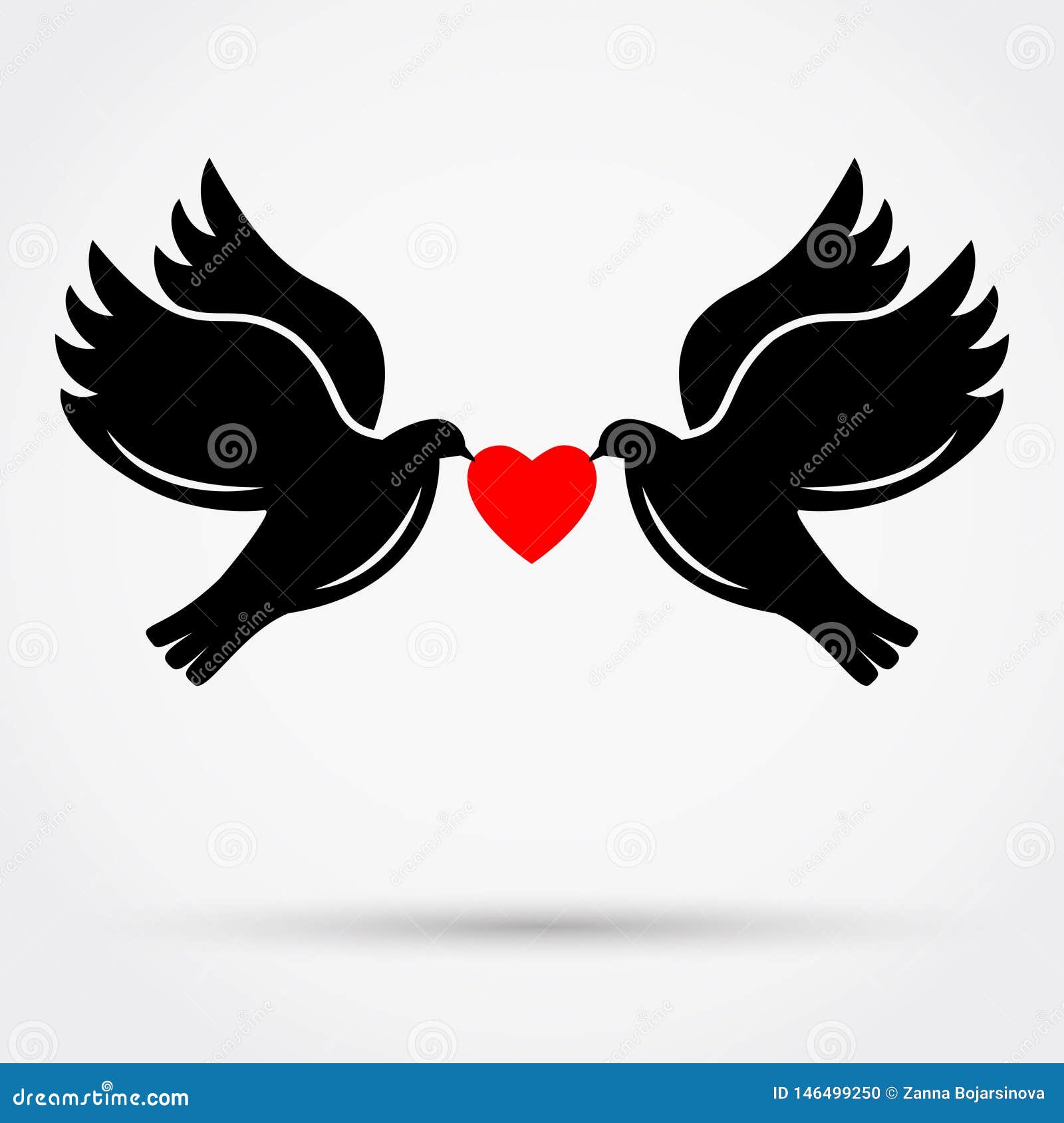 Black Silhouettes of Flying Doves on Grey Background with Shadow. Love ...