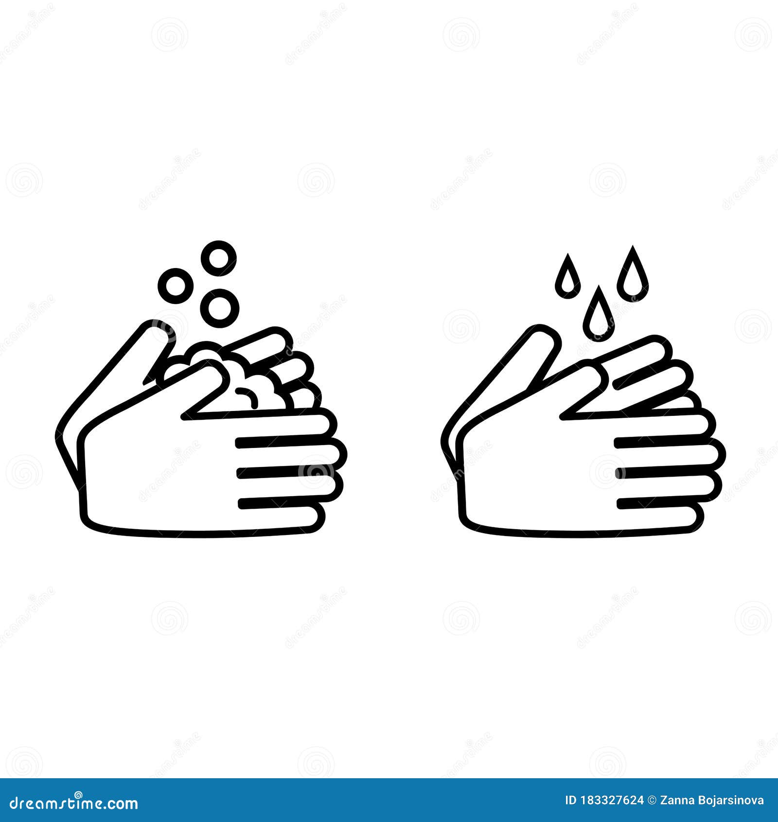 Hands Washing Flat Outline Illustration Stock Vector - Illustration of ...