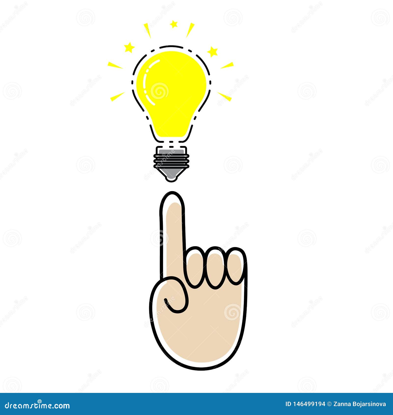 Light Bulb and Hand with Pointing Finger. Idea Concept Stock Vector ...