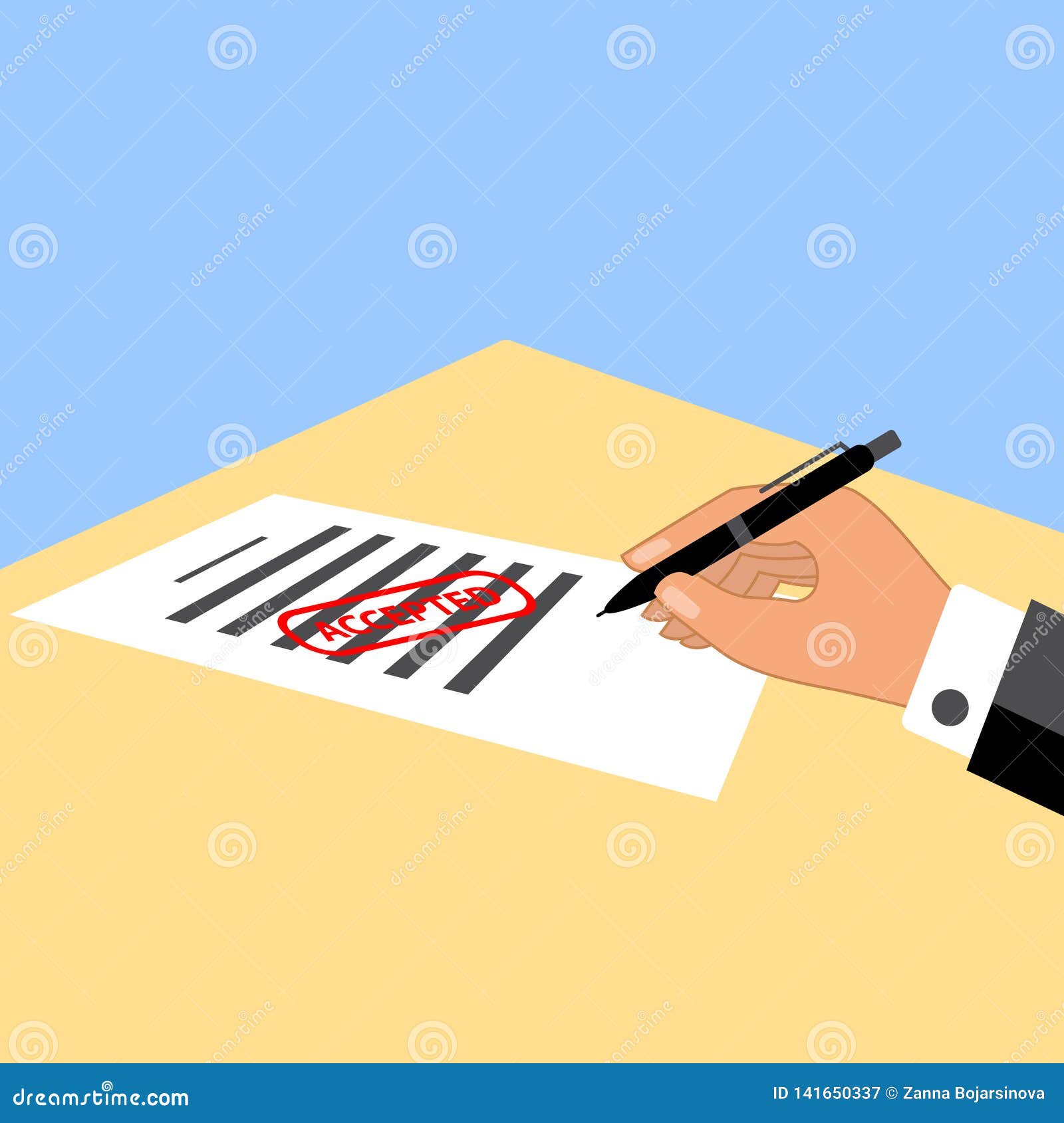 Man Signing the Document with Accepted Stamp on it. Stock Vector ...