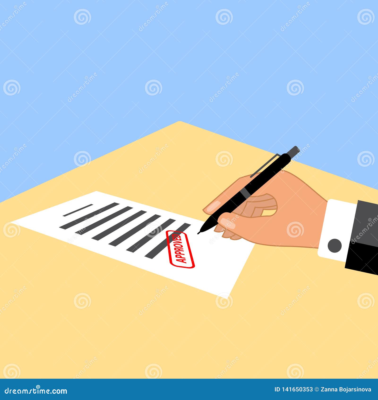 Man Signing the Document with Approved Stamp on it. Stock Vector ...