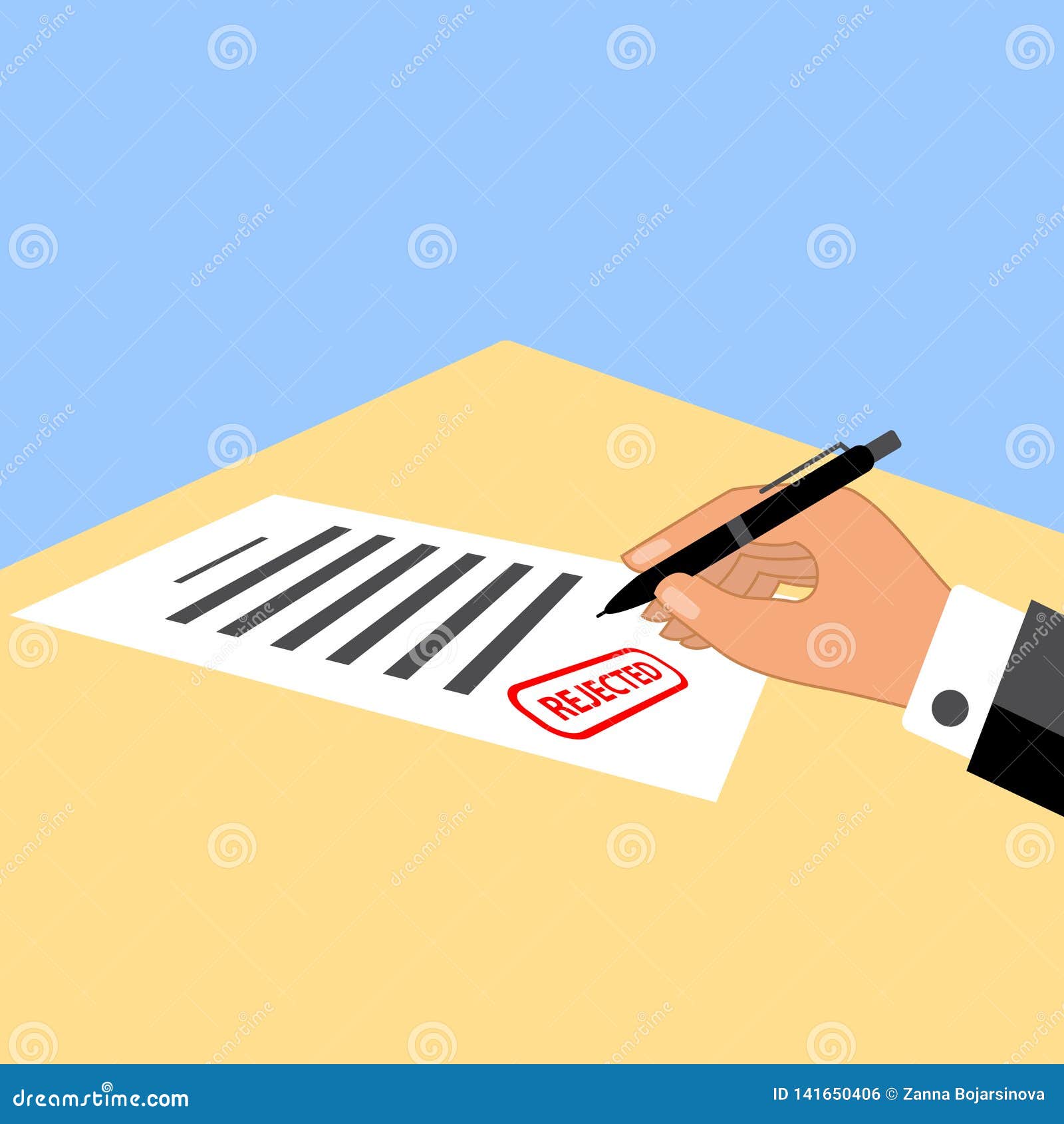 Man Signing the Document with Rejected Stamp on it. Stock Vector ...