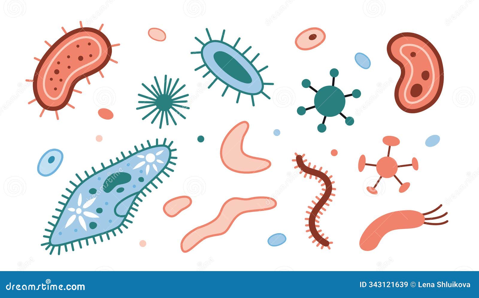 The Simplest Unicellular Organisms Set, Bacteria And Viruses ...