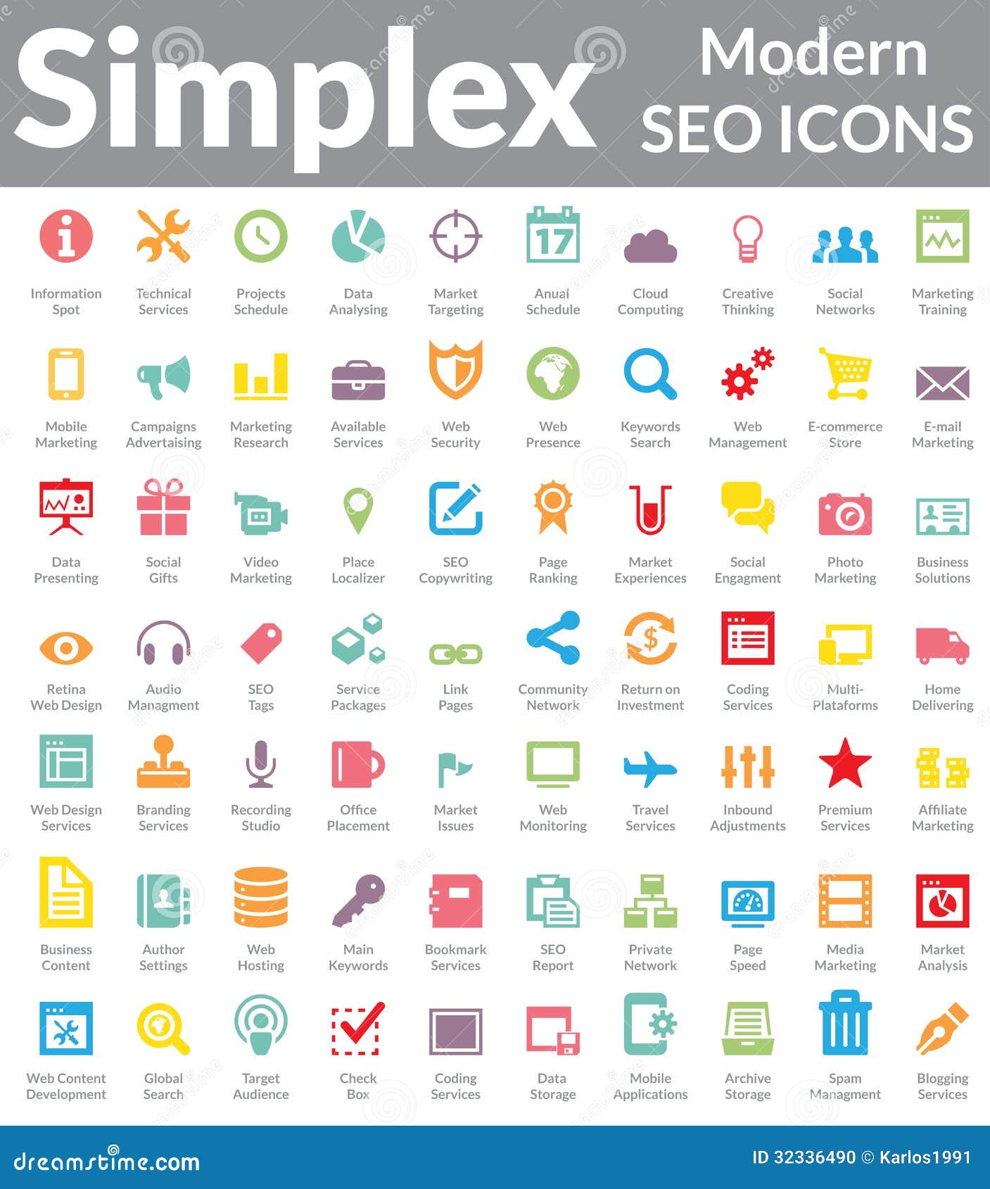 Simplex - Modern SEO Icons (Color Version) Stock Vector - Illustration ...