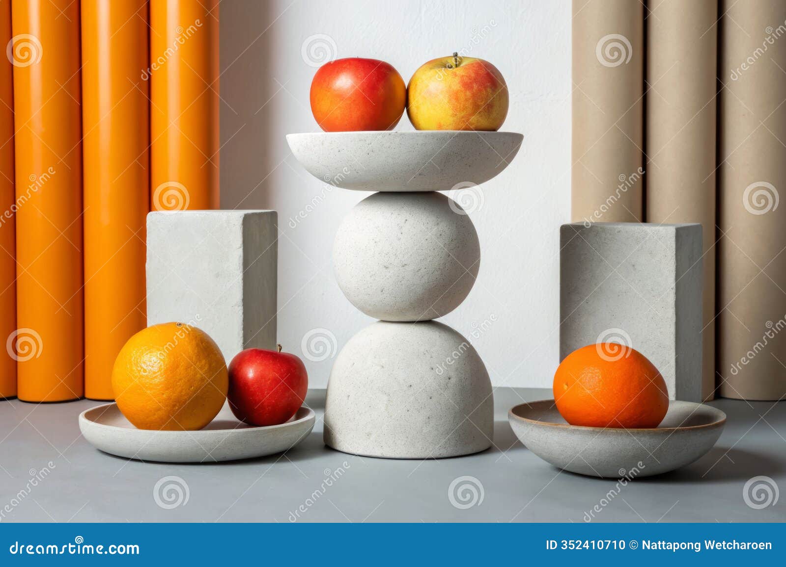 Simplicity in Contemporary Design Balancing Concrete Objects and Fruit ...