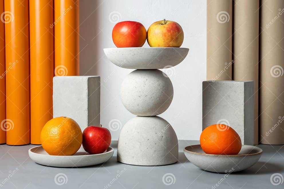 Simplicity in Contemporary Design Balancing Concrete Objects and Fruit ...