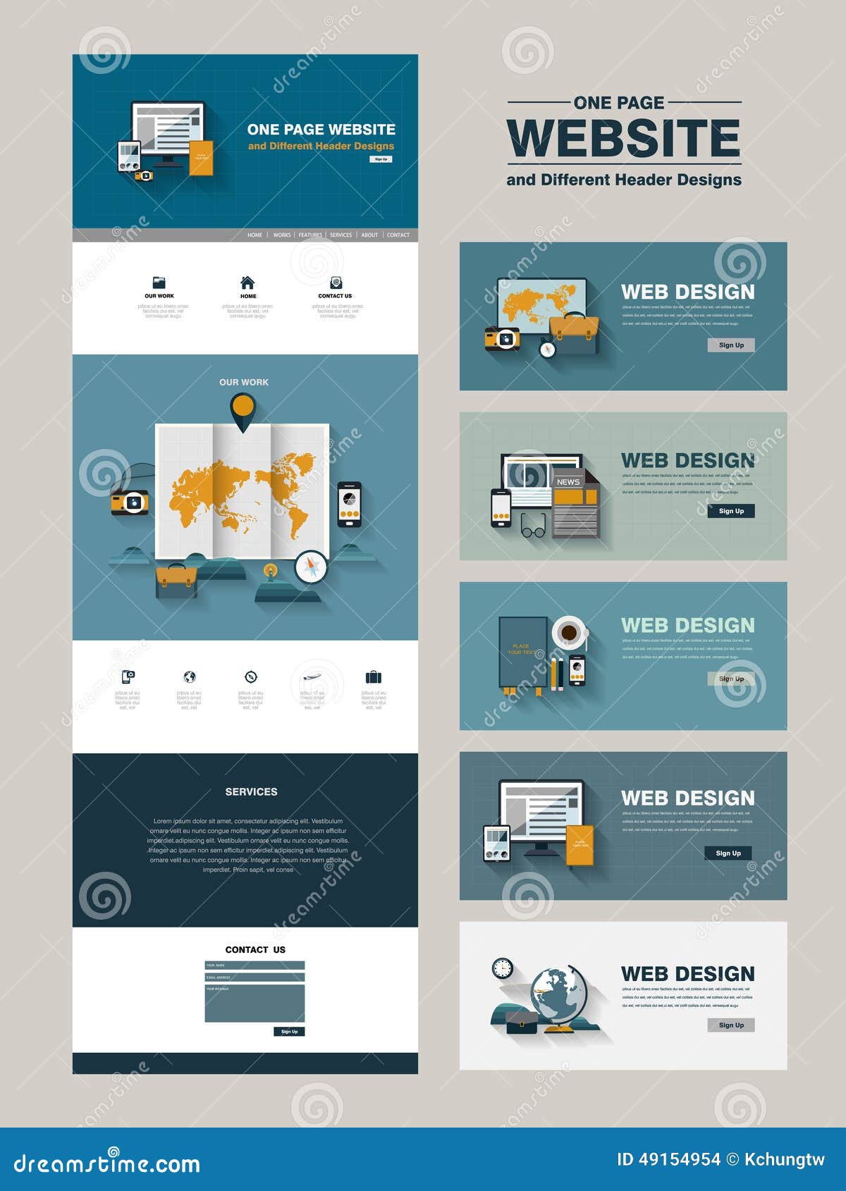 Simplicity One Page Website Design Template Stock Vector - Illustration ...