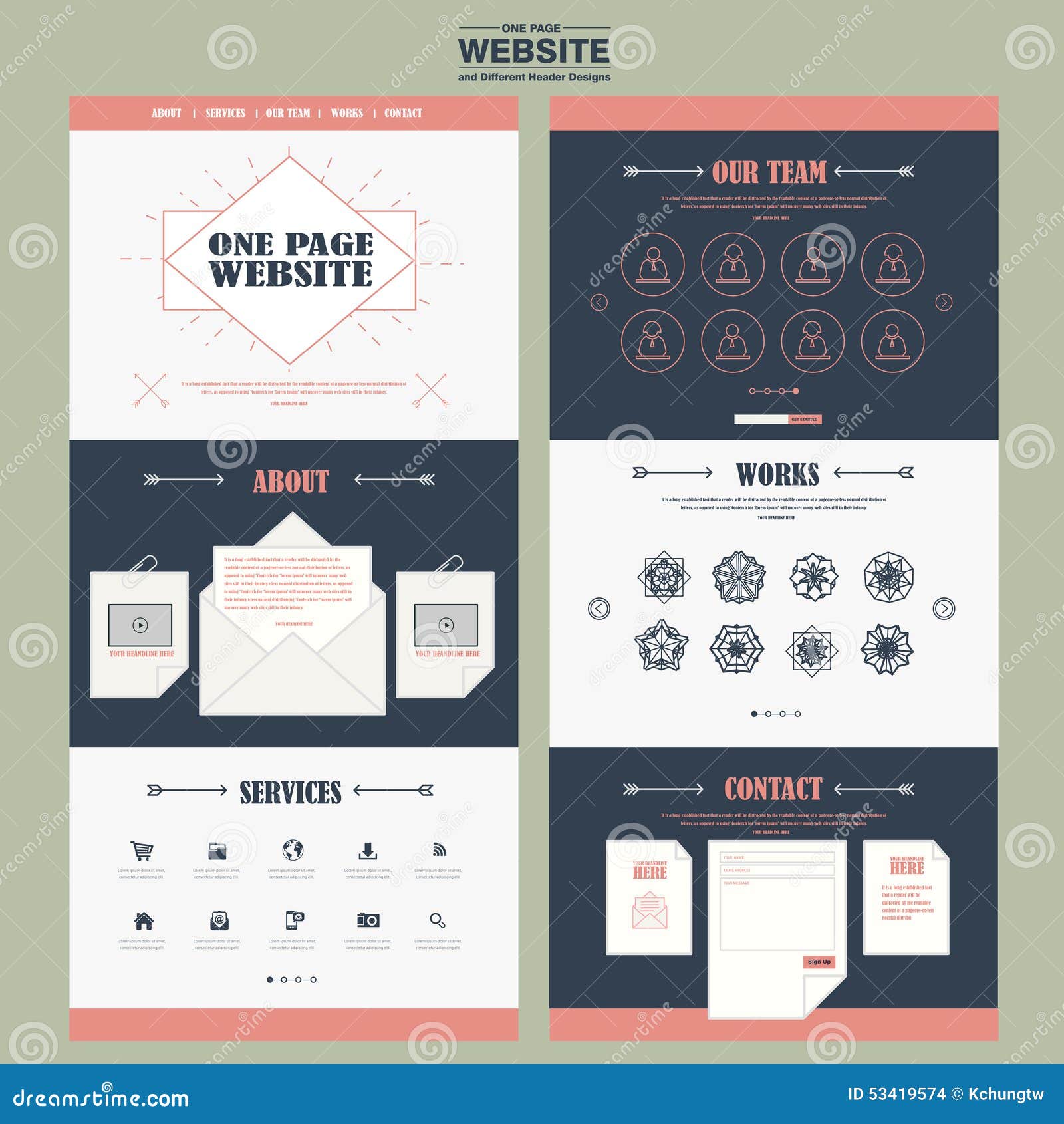 Simplicity One Page Website Template Design Stock Vector - Illustration ...