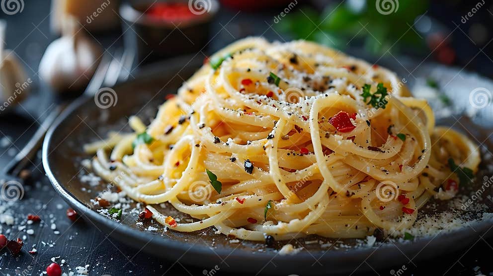 Simplicity Served: Delicate Spaghetti in Intimate Dining Space. Concept ...