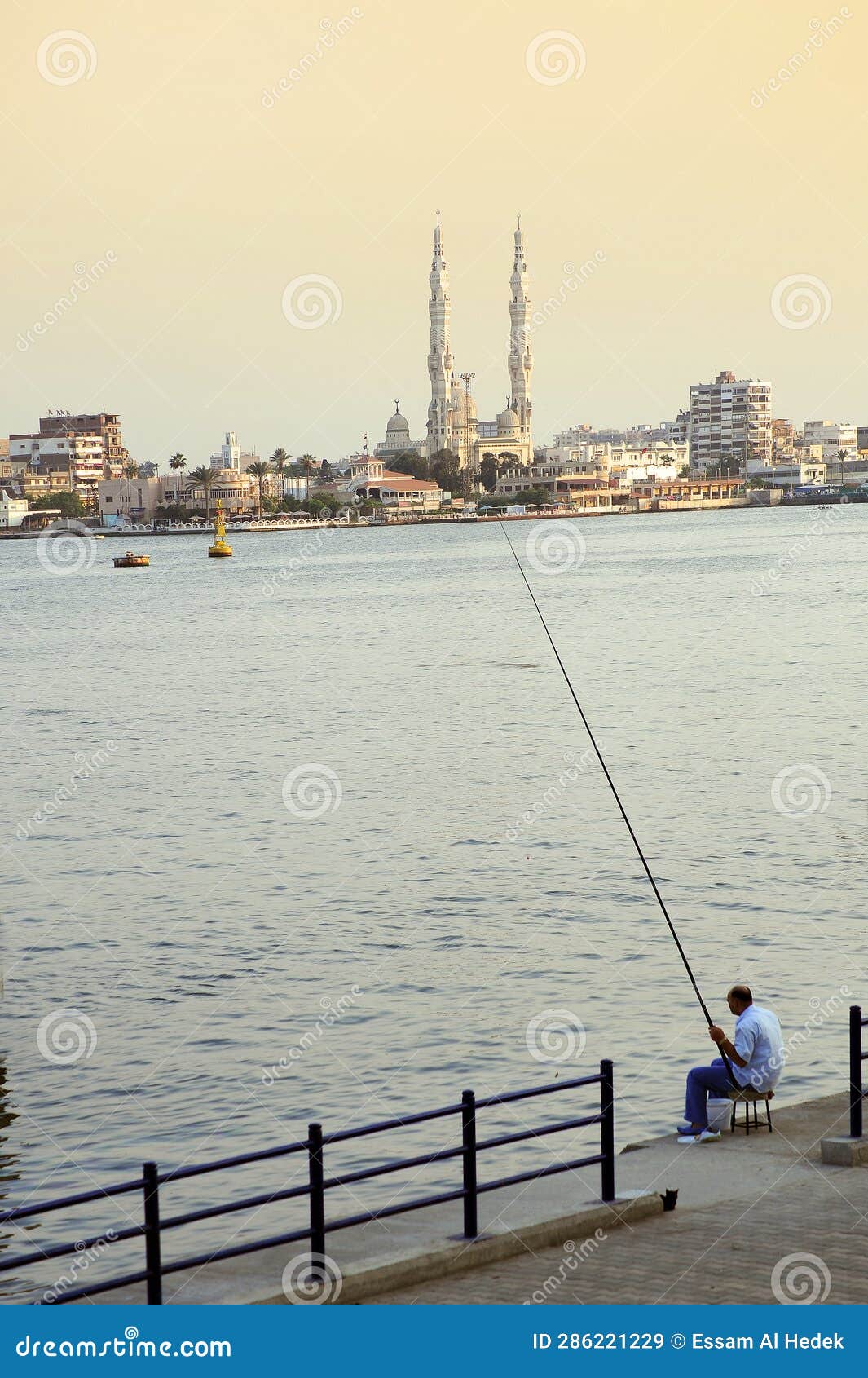 Port Said, Man Fishing at Port Editorial Stock Image - Image of ...