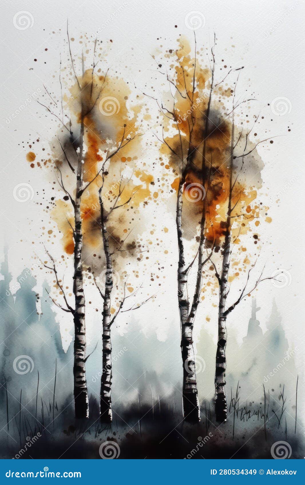 Simplicity in Watercolor: Birch Trees Painting . Stock Illustration ...