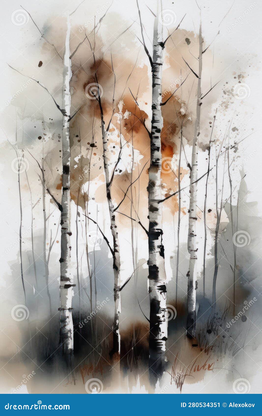 Simplicity in Watercolor: Birch Trees Painting . Stock Illustration ...