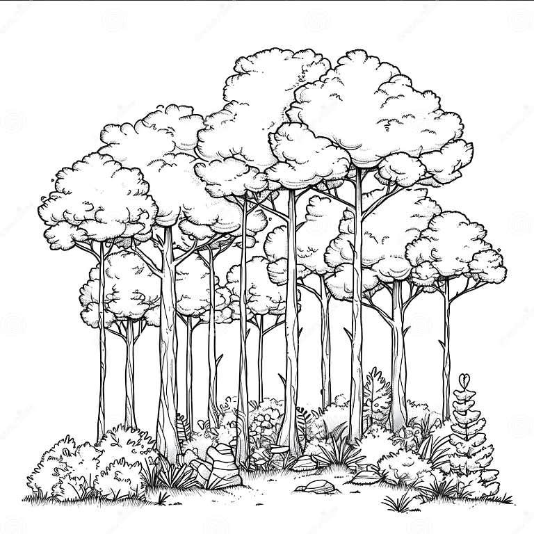 Simplified Amazon Forrest One Line Drawing Stock Illustration ...