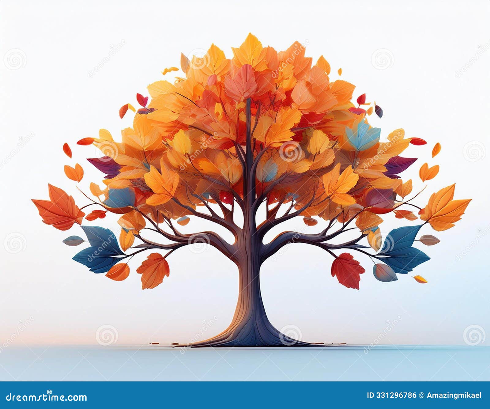Simplified Autumn Tree Clean Lines Bold Colors Minimal Leaves on Plain ...