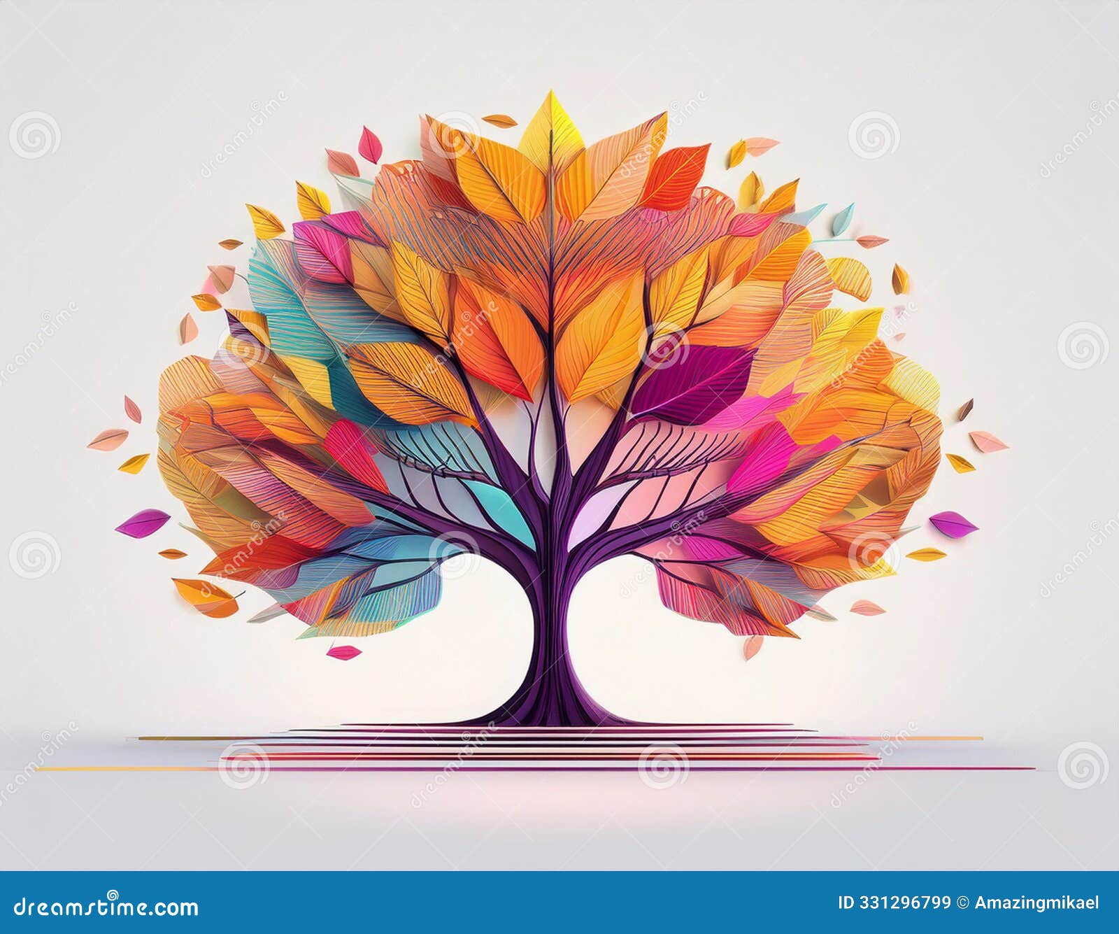 Simplified Autumn Tree Clean Lines Bold Colors Minimal Leaves on Plain ...