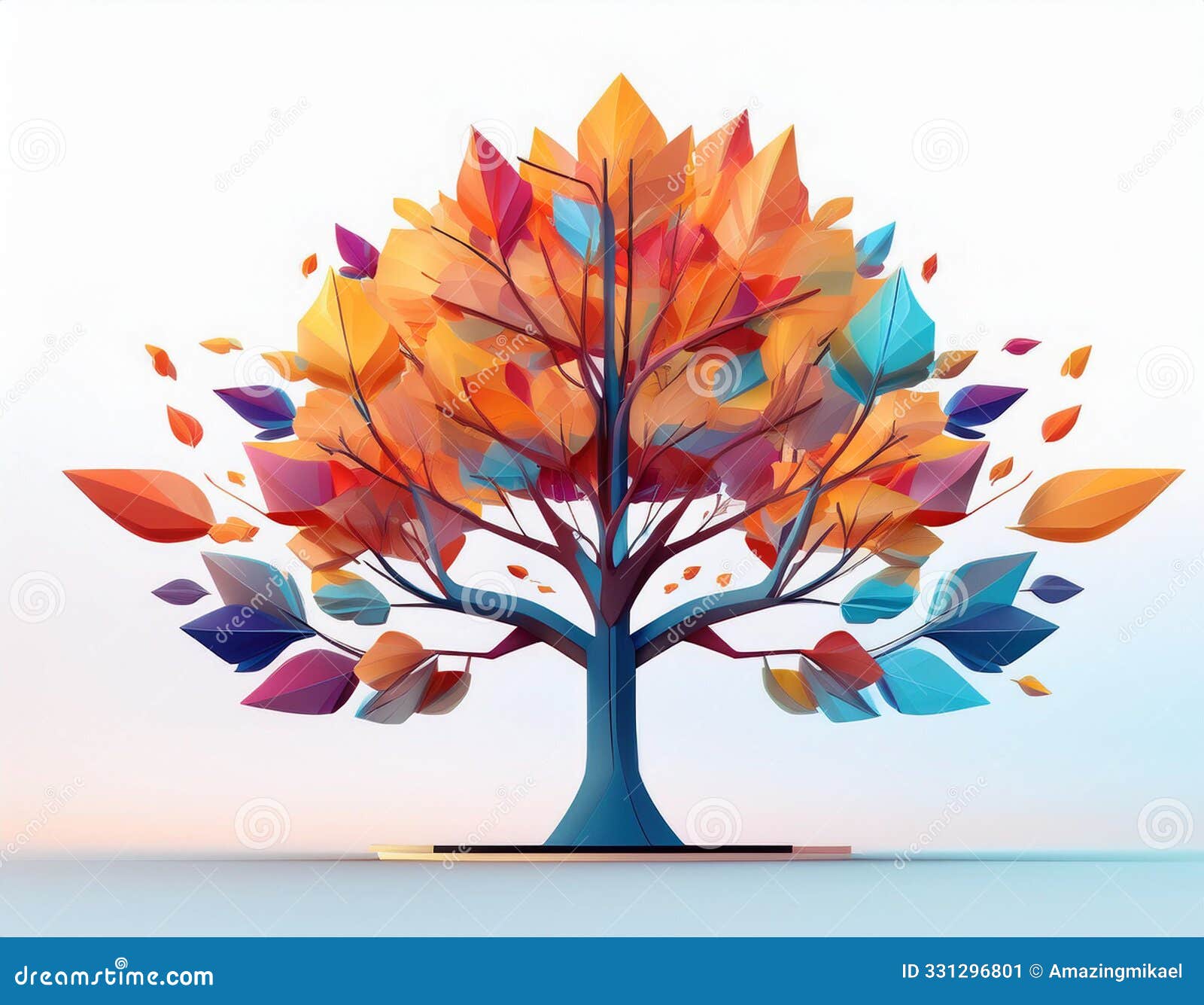 Simplified Autumn Tree Clean Lines Bold Colors Minimal Leaves on Plain ...