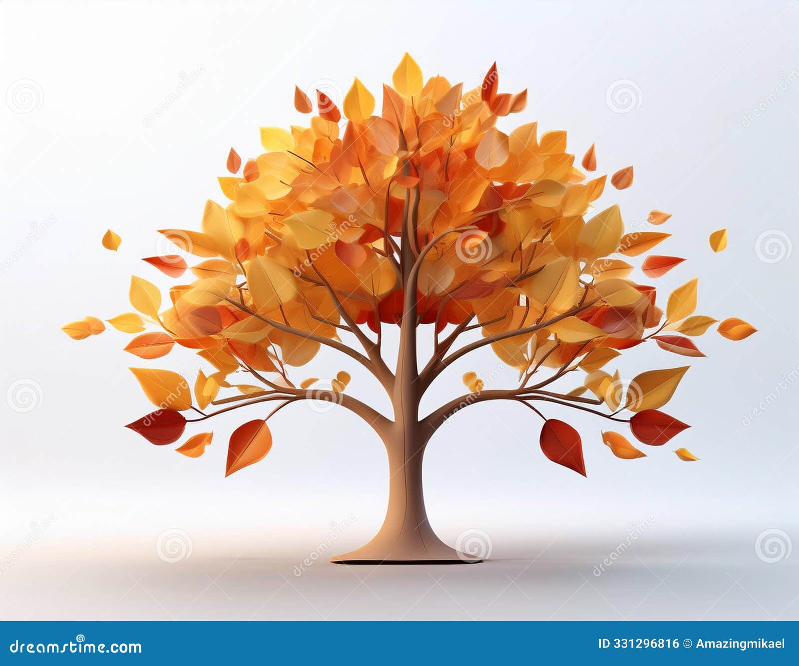 Simplified Autumn Tree Clean Lines Bold Colors Minimal Leaves on Plain ...