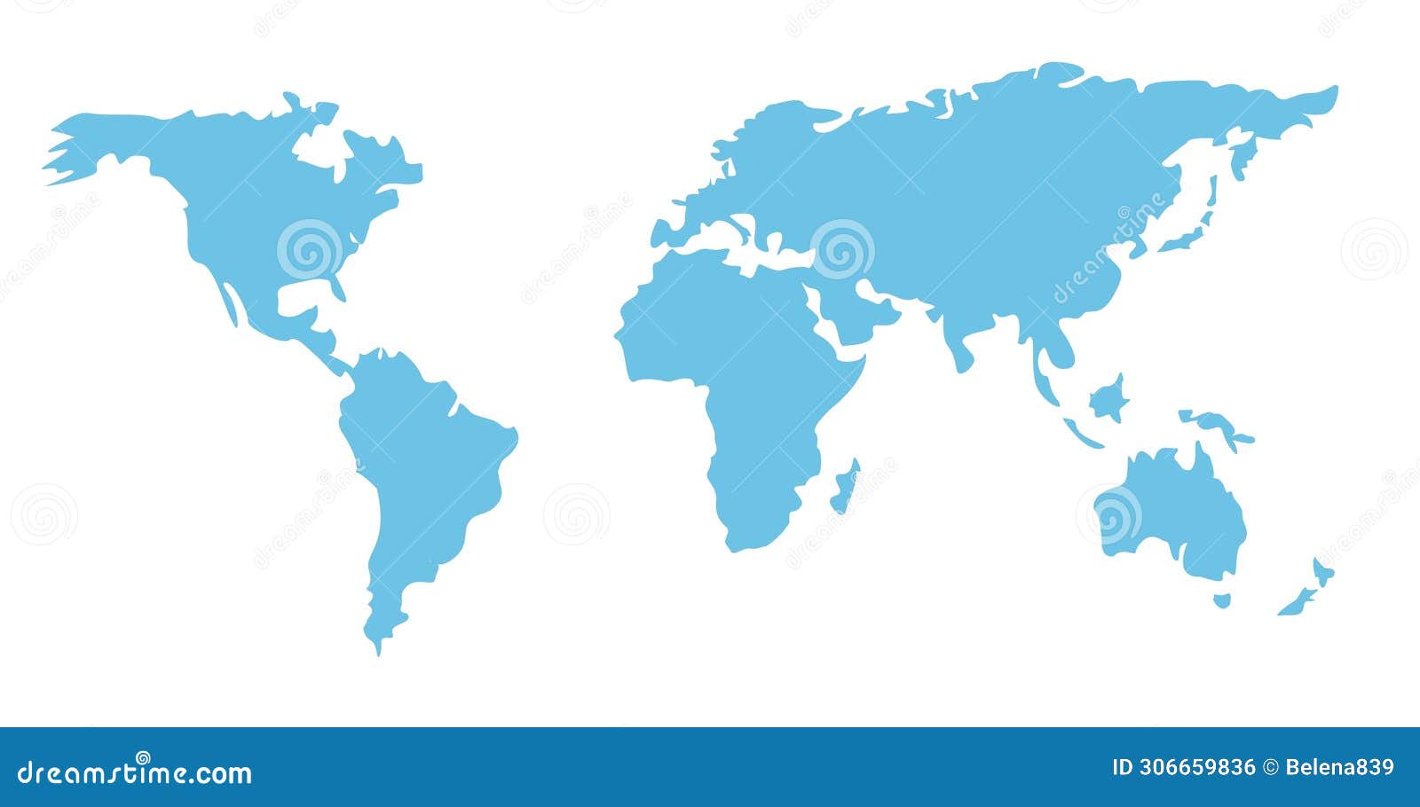 A Simplified Blue World Map Vector Illustration with Clear Outlines of ...