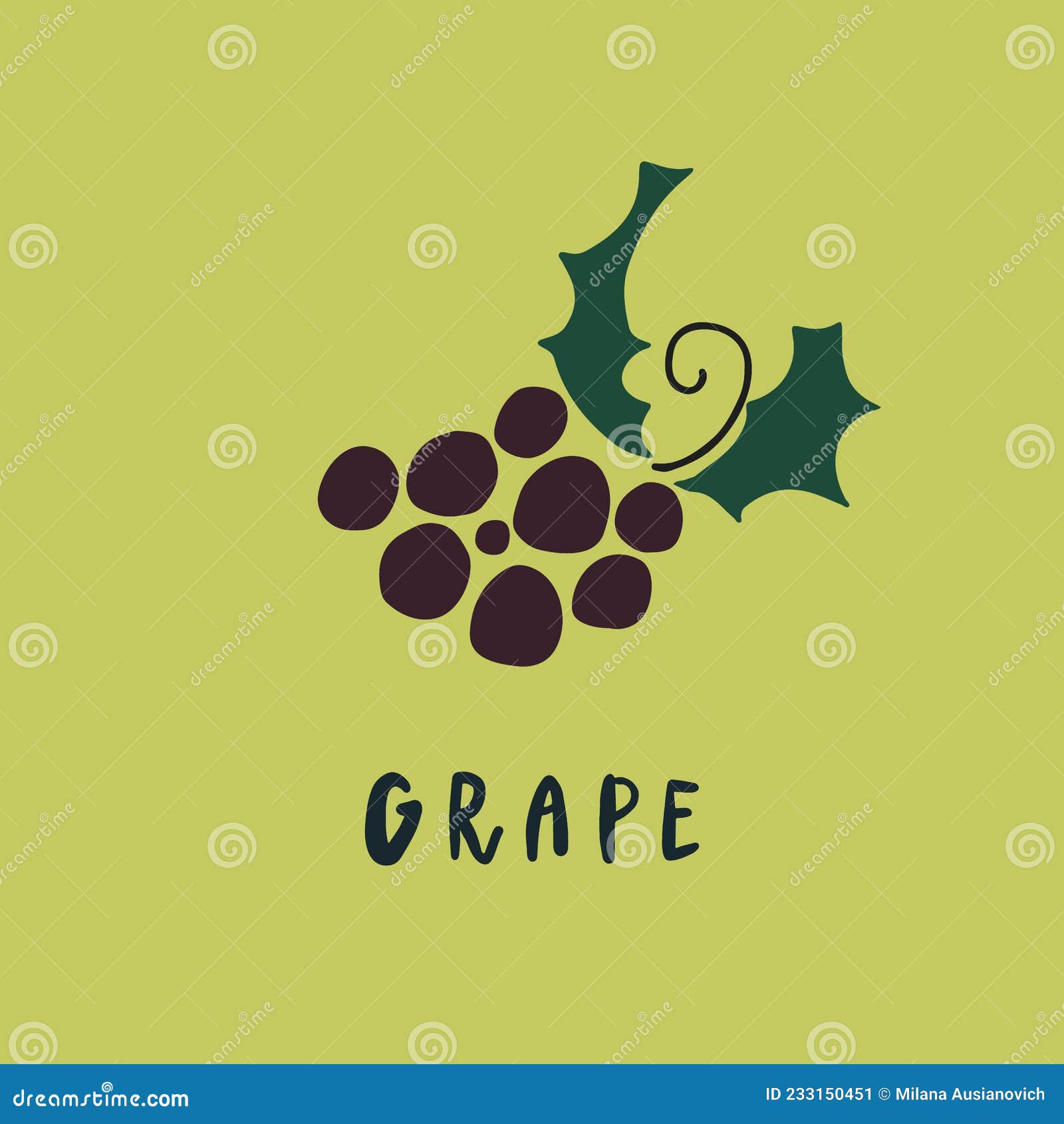 Vector Simplified Grape Drawing, Handwritten Word Stock Vector ...