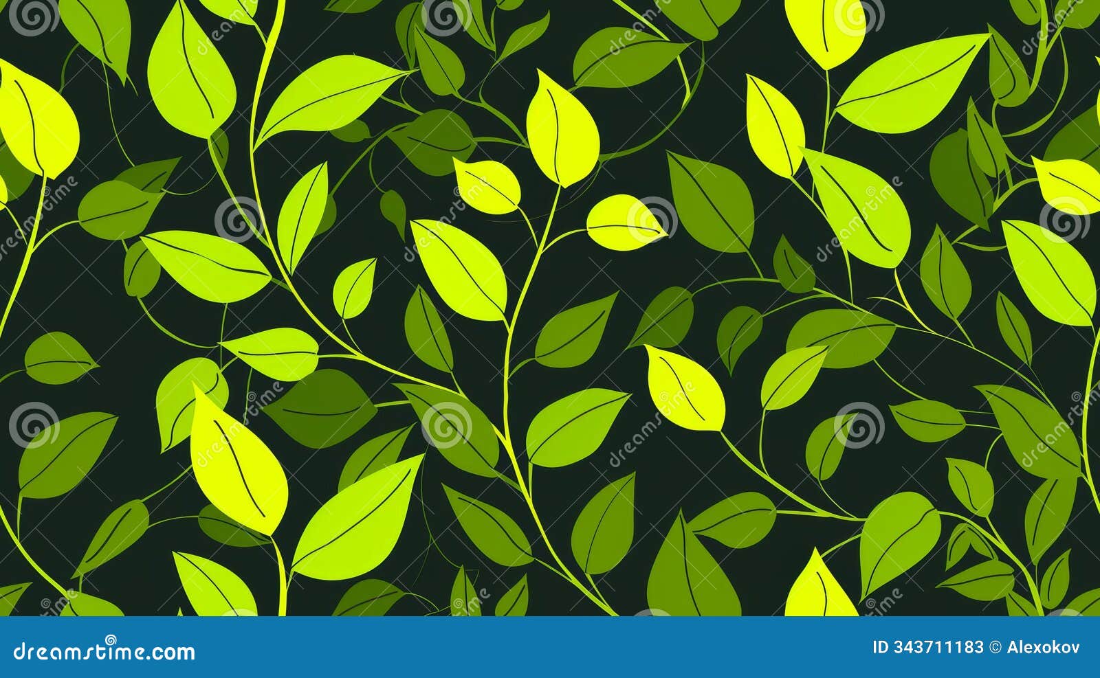 Simplified Leaf and Vine Pattern with Dark Green and Lime Green ...