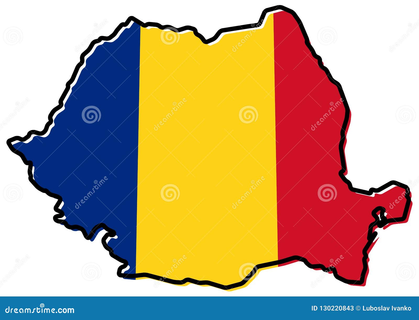 Simplified Map Of Romania Outline, With Slightly Bent Flag Under ...