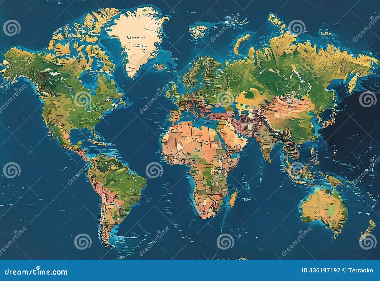 A Simplified Representation of a World Map. Vector Style, 3D Rendering, World Map Bas-relief ...