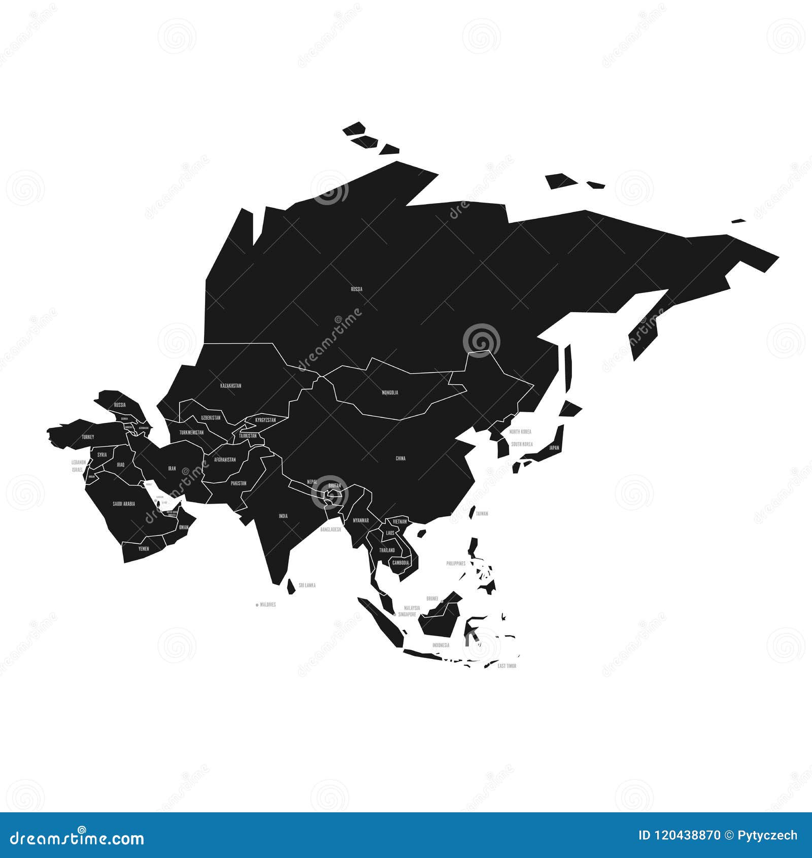 Map Of Asia Black And White