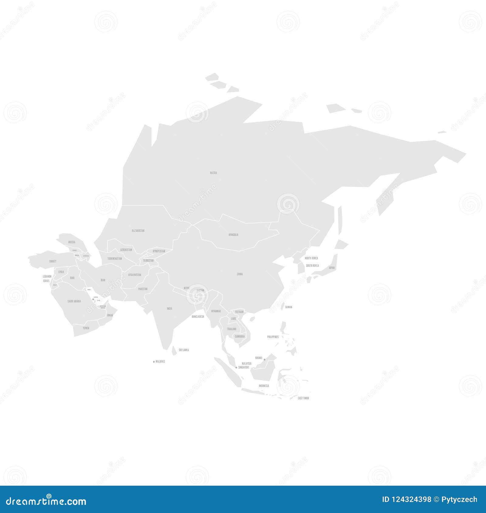 Simplified Schematic Map of Asia. Vector Political Map Stock Vector ...