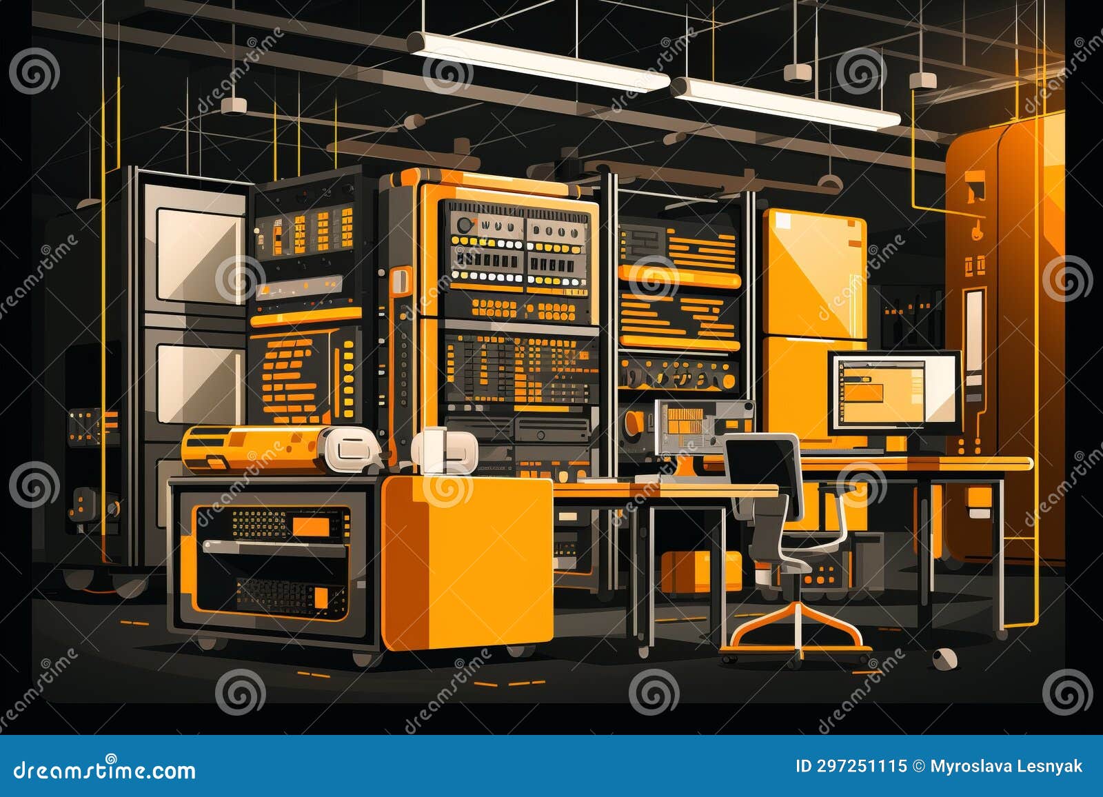 Simplified Server Room. Minimal Illustrations Emphasizing Data ...