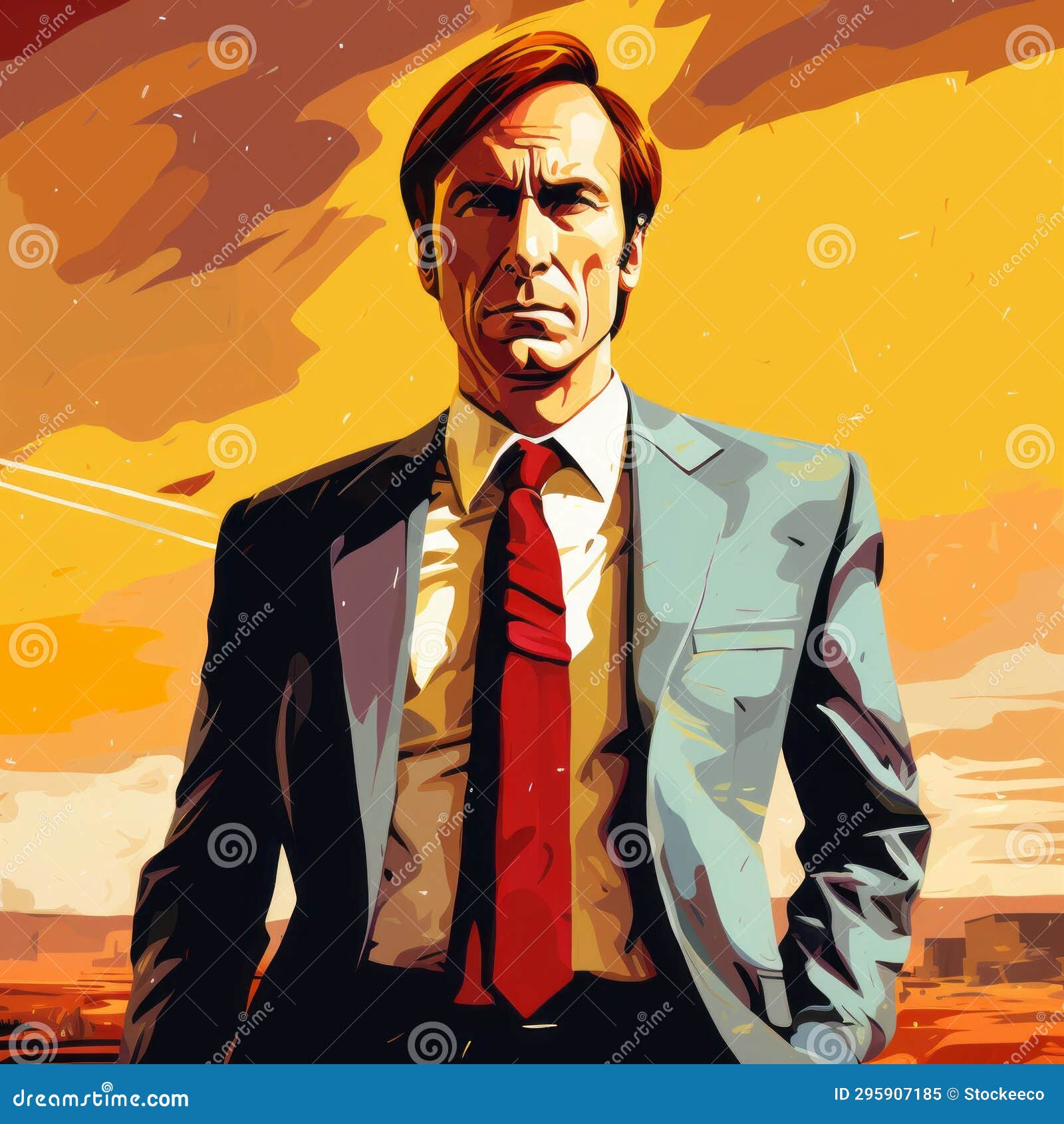 Simplified and Stylized Portrait: Man in Suit Facing Desert Stock ...