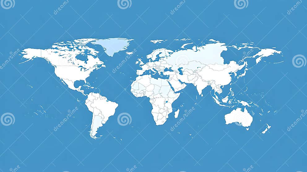 Simplified Stylized World Map on Blue Background, Educational and Web ...