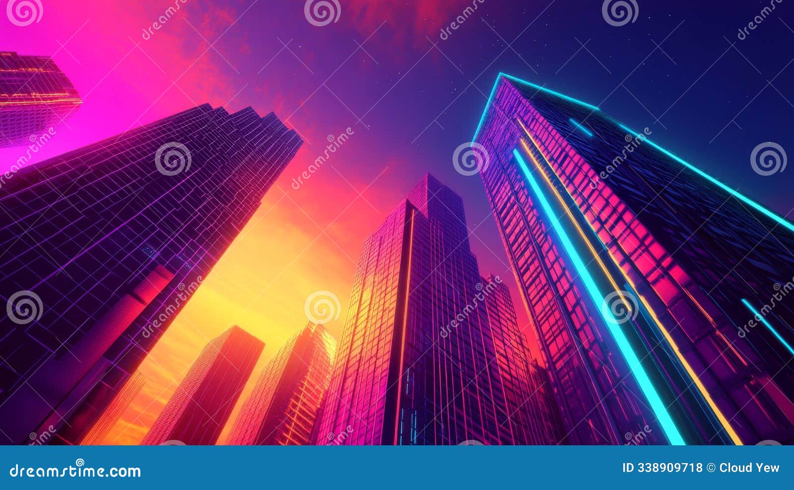 Simplified Synthwave Skyscraper with Vibrant Neon Colors. Stock ...