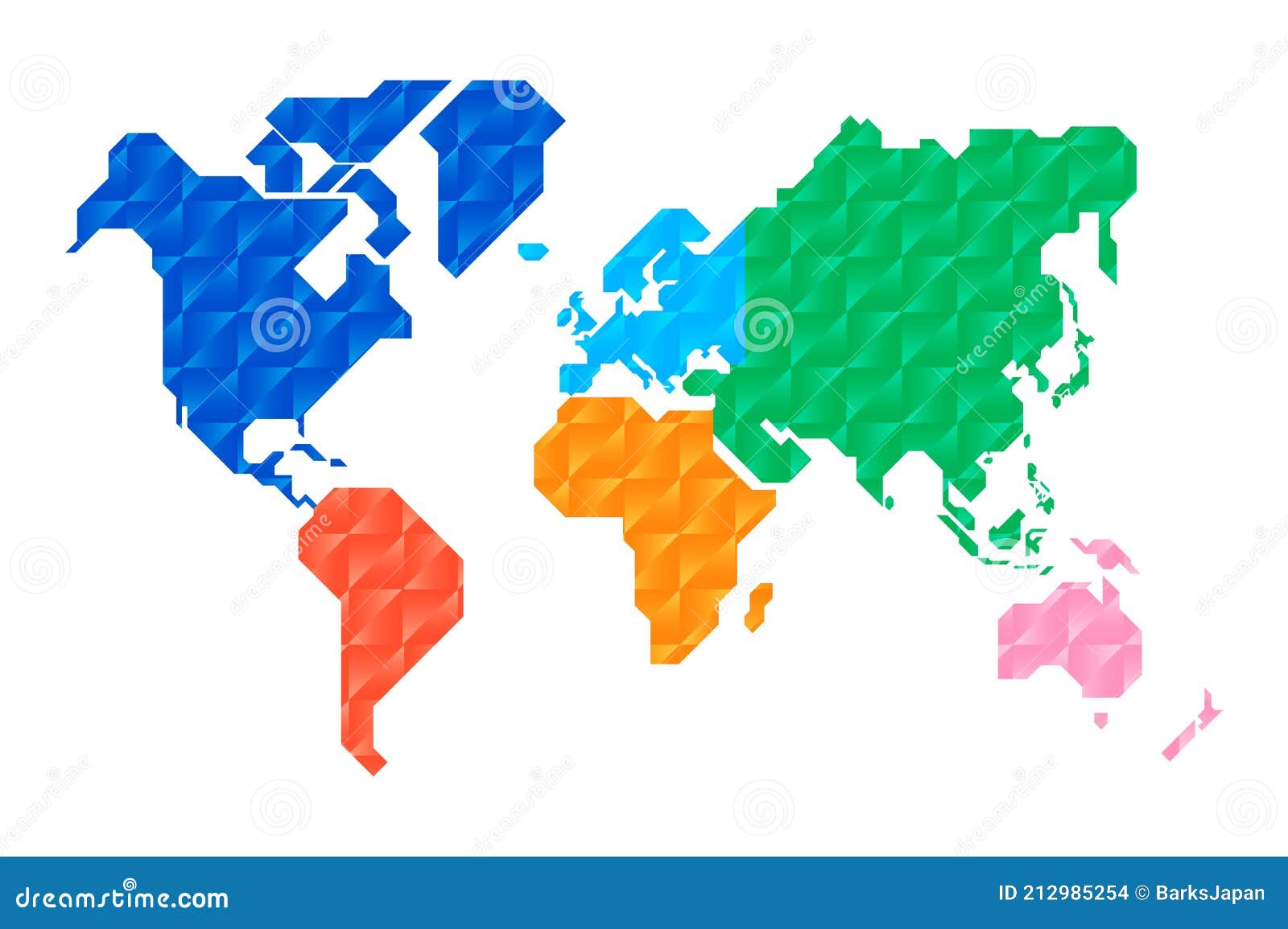 Simplified World Map Drawn with Sharp Straight Lines Different Colors ...