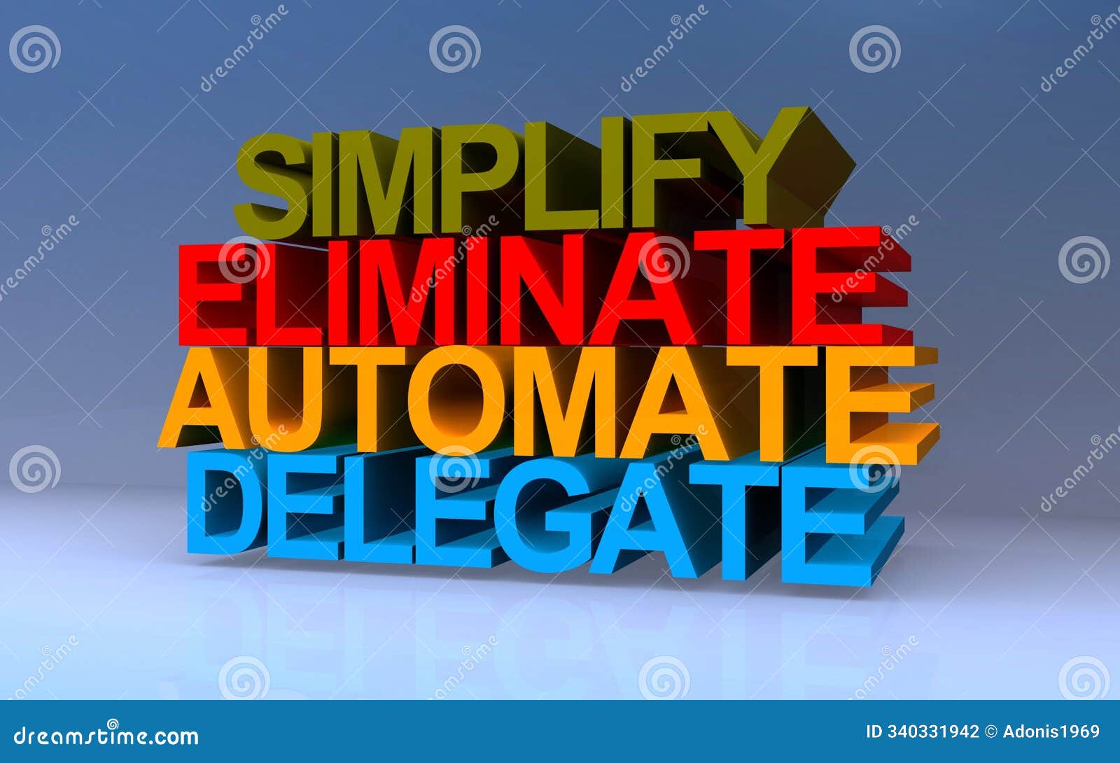 Simplify Eliminate Automate Delegate on Blue Stock Illustration ...