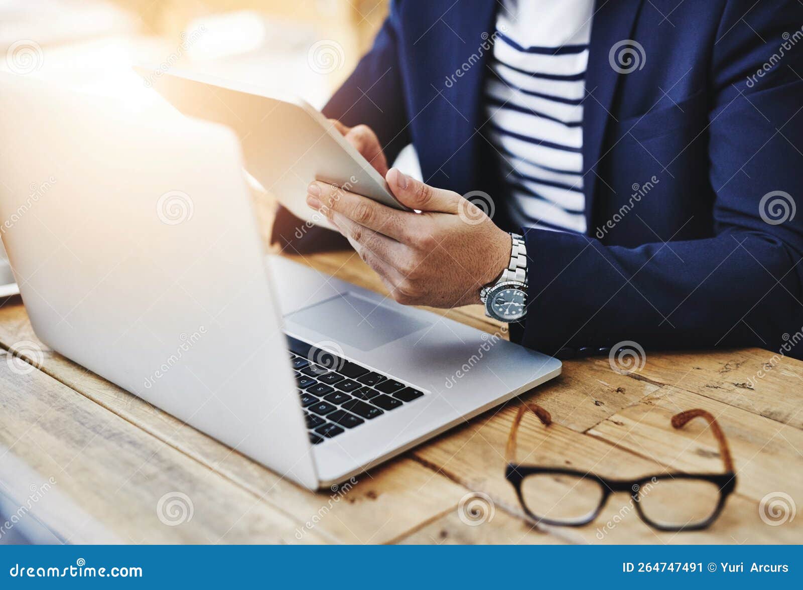 Simplifying the Work Task with Smart Technology. a Businessman Using a ...